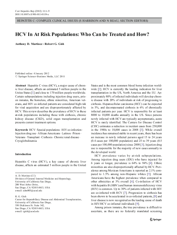 (PDF) HCV In At Risk Populations: Who Can be Treated and How?