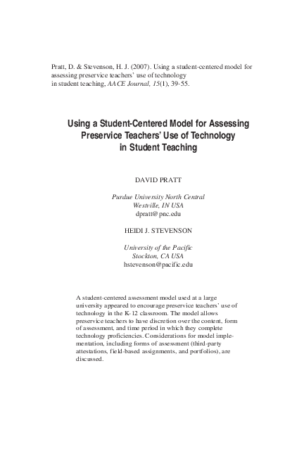 (PDF) Using a Student-Centered Model for Assessing Preservice Teachers ...