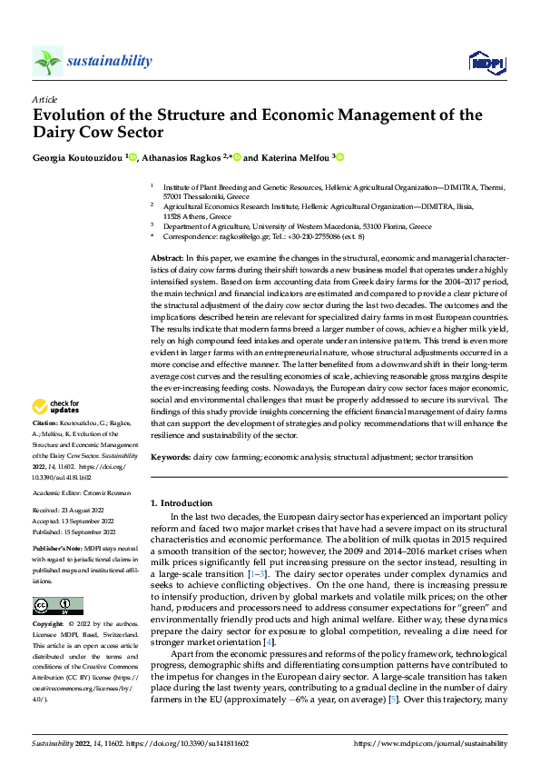(PDF) Evolution of the Structure and Economic Management of the Dairy ...