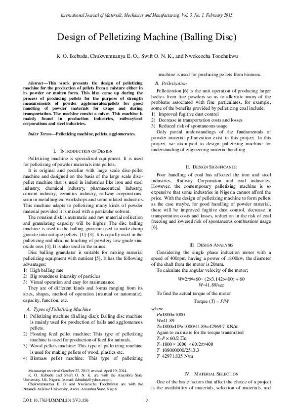 (PDF) Design of Pelletizing Machine Balling Disc