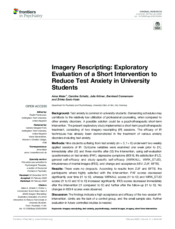 (PDF) Imagery Rescripting: Exploratory Evaluation of a Short ...