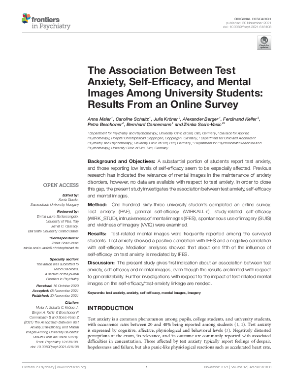 (PDF) The Association Between Test Anxiety, Self-Efficacy, and Mental ...