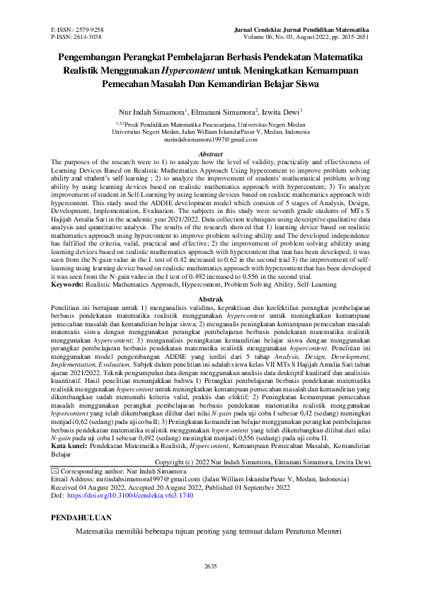 (PDF) Pengembangan Perangkat Pembelajaran Berbasis Pendekatan Matematika Realistik Menggunakan ...