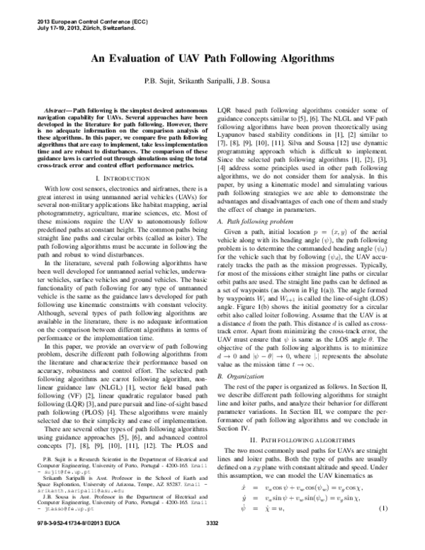 (PDF) An evaluation of UAV path following algorithms