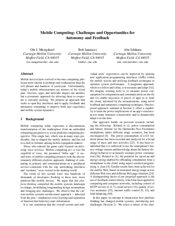 (PDF) Mobile Computing: Challenges and Opportunities for Autonomy and ...