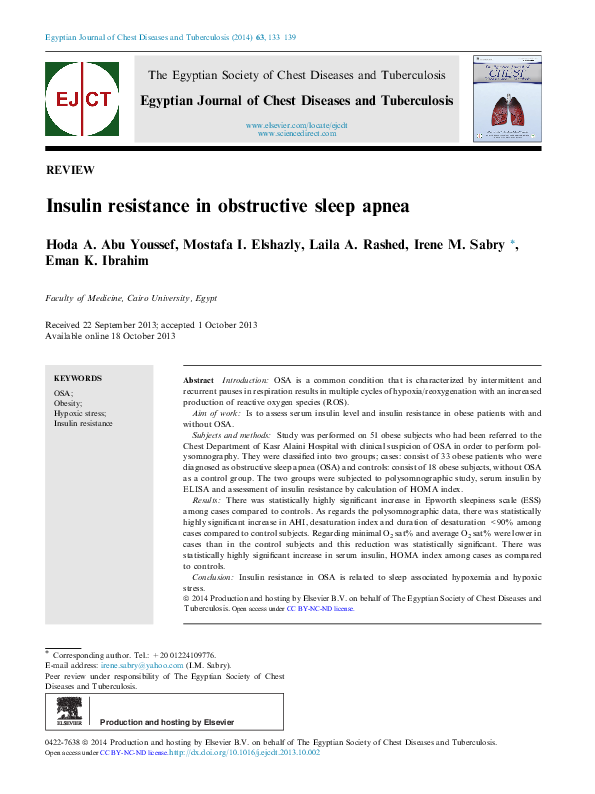 (PDF) Insulin resistance in obstructive sleep apnea