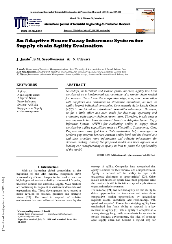 (PDF) An Adaptive Neuro Fuzzy Inference System for Supply chain Agility Evaluation