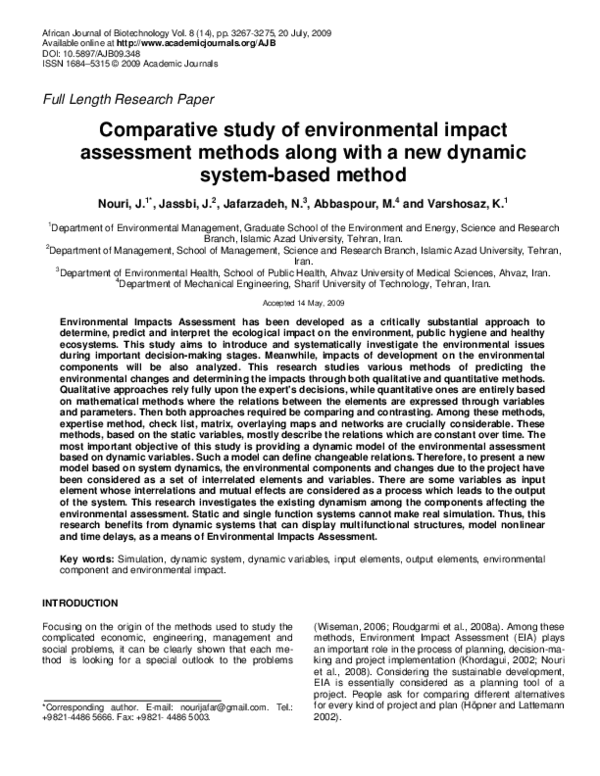 (PDF) Comparative study of environmental impact assessment methods along with a new dynamic ...