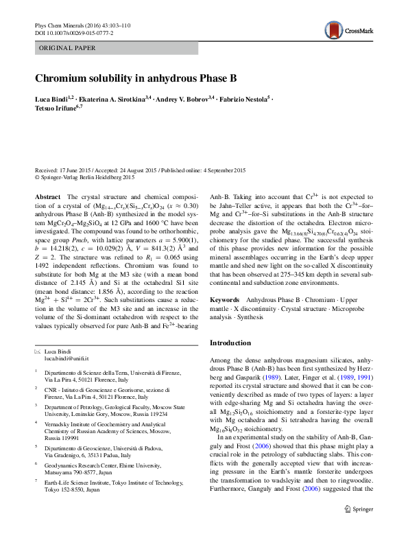 (PDF) Chromium solubility in anhydrous Phase B