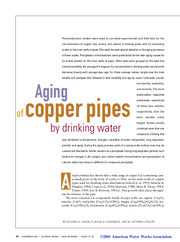 (PDF) Aging of copper pipes by drinking water
