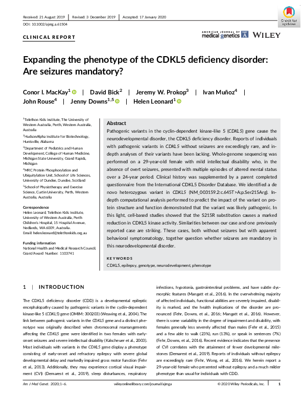 (PDF) Expanding the phenotype of the CDKL5 deficiency disorder: Are ...