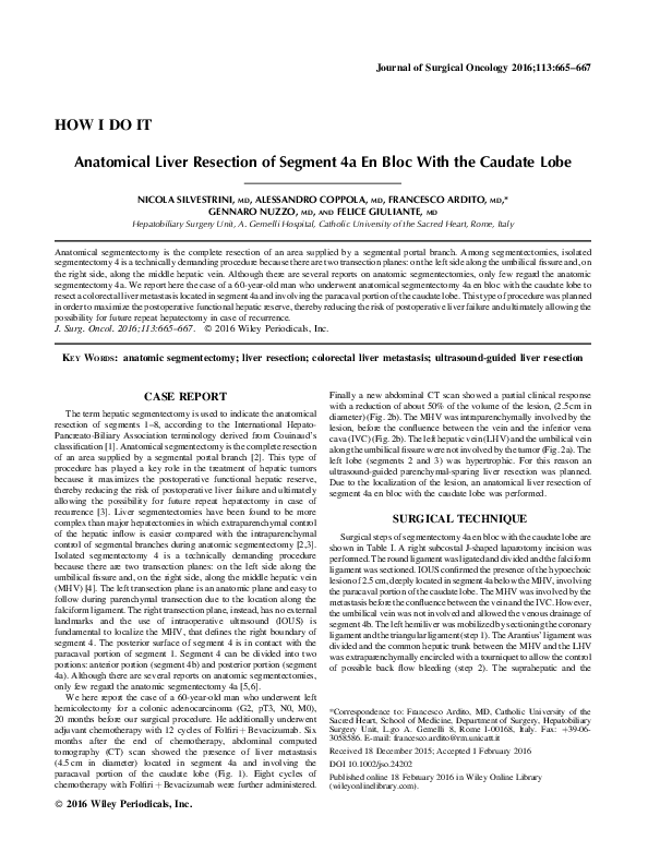 (PDF) Anatomical liver resection of segment 4a en bloc with the caudate ...