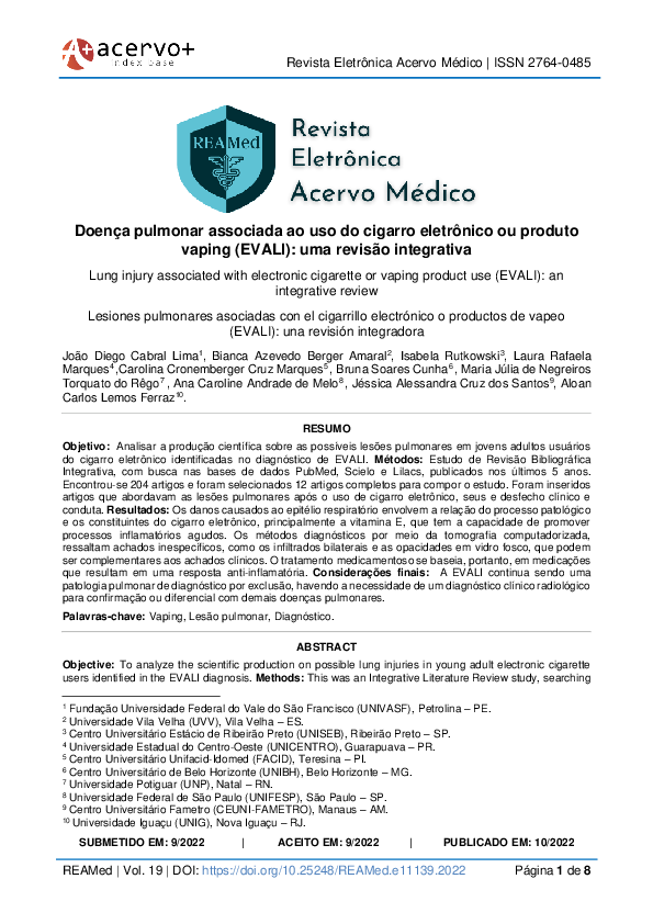 (PDF) Doença pulmonar associada ao uso do cigarro eletrônico ou produto ...