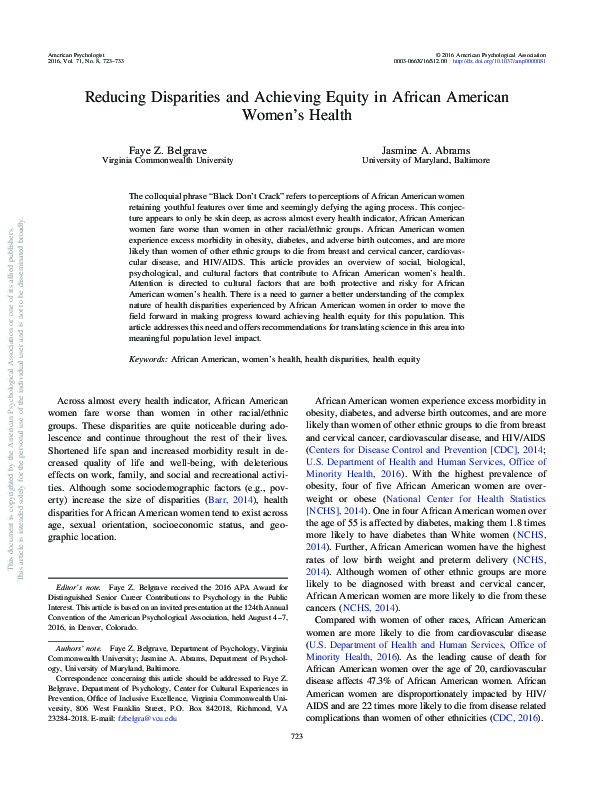 (PDF) Reducing disparities and achieving equity in African American ...