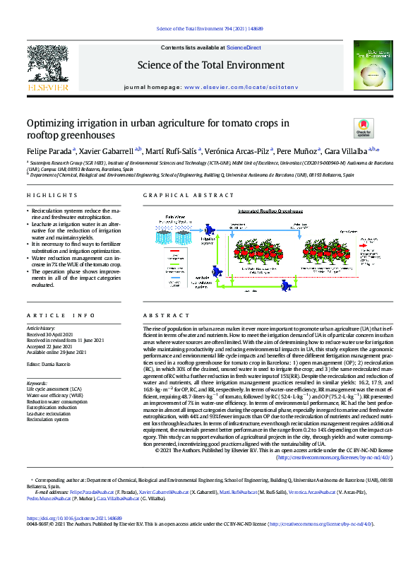(PDF) Optimizing irrigation in urban agriculture for tomato crops in rooftop greenhouses
