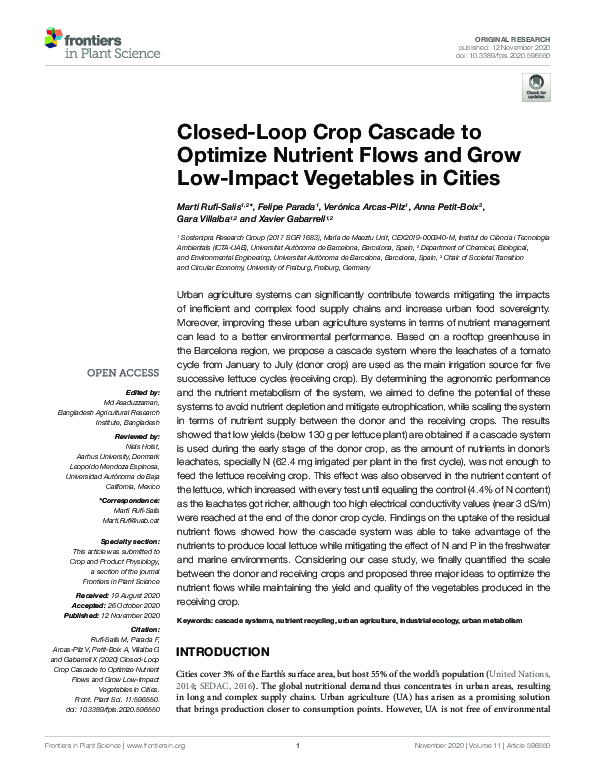 (PDF) Closed-Loop Crop Cascade to Optimize Nutrient Flows and Grow Low-Impact Vegetables in Cities