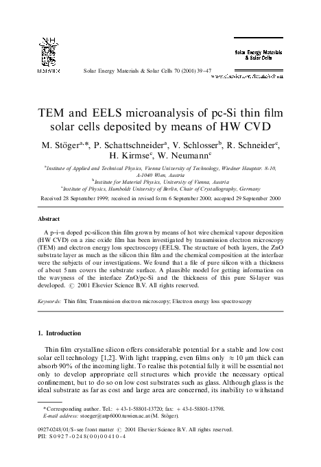(PDF) TEM and EELS microanalysis of pc-Si thin film solar cells ...