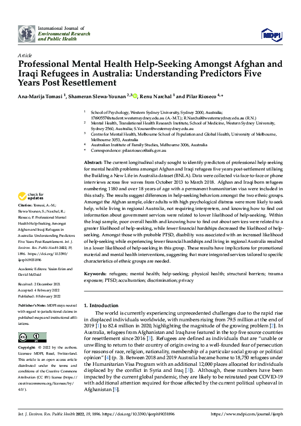(PDF) Professional Mental Health Help-Seeking Amongst Afghan and Iraqi Refugees in Australia ...