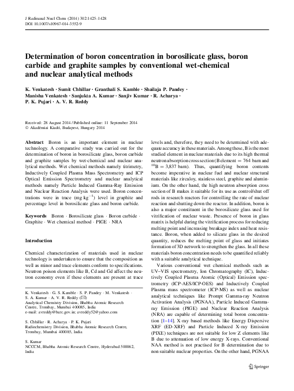 (PDF) Determination of boron concentration in borosilicate glass, boron ...