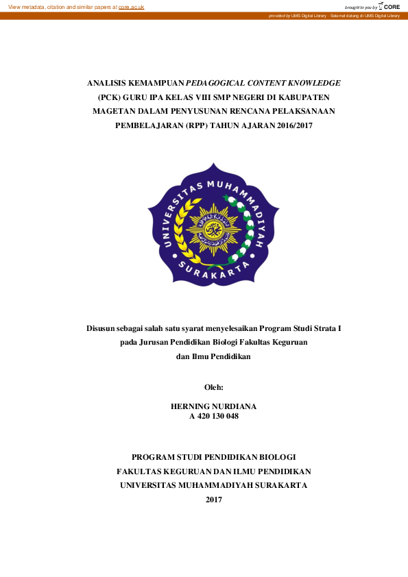 (PDF) Analisis Kemampuan Pedagogical Content Knowledge (PCK) Guru IPA Kelas VIII SMP Negeri Di ...