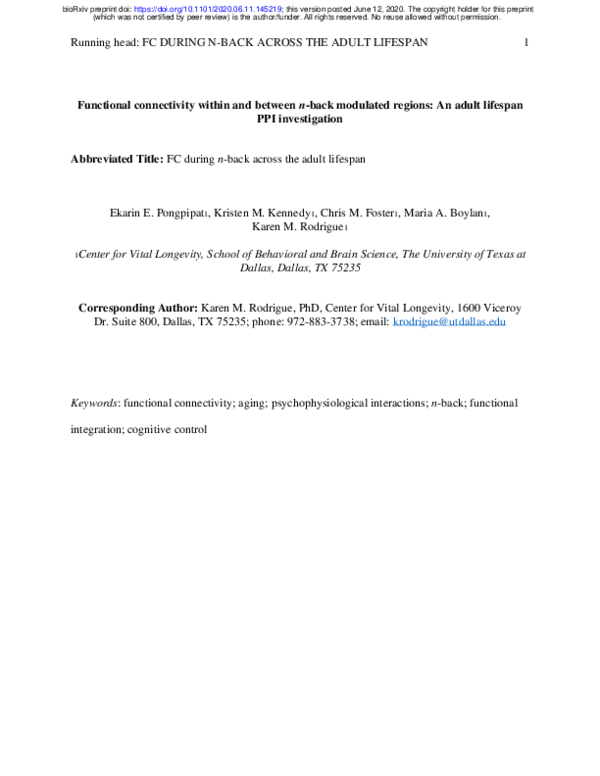 Pdf Functional Connectivity Within And Between N Back Modulated