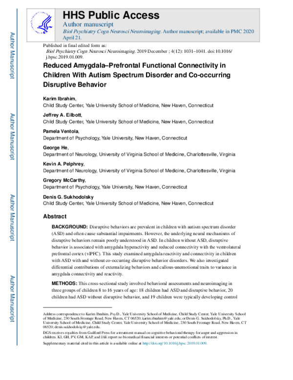 (PDF) Reduced Amygdala–Prefrontal Functional Connectivity in Children ...