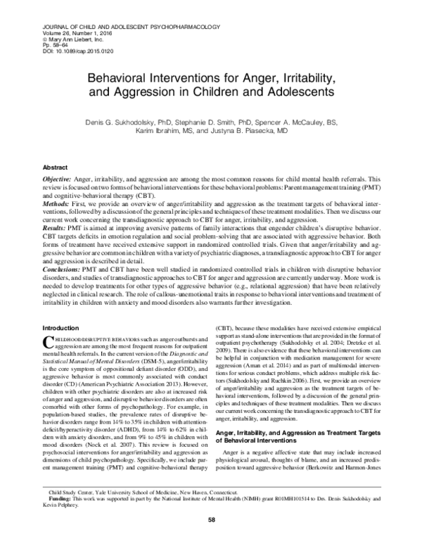(PDF) Behavioral Interventions for Anger, Irritability, and Aggression ...