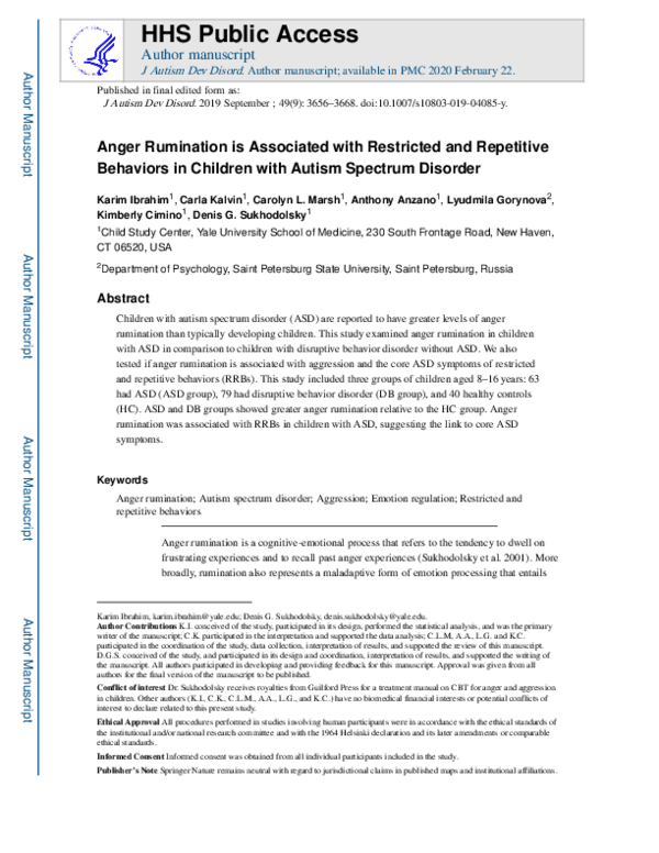 (PDF) Anger Rumination is Associated with Restricted and Repetitive ...