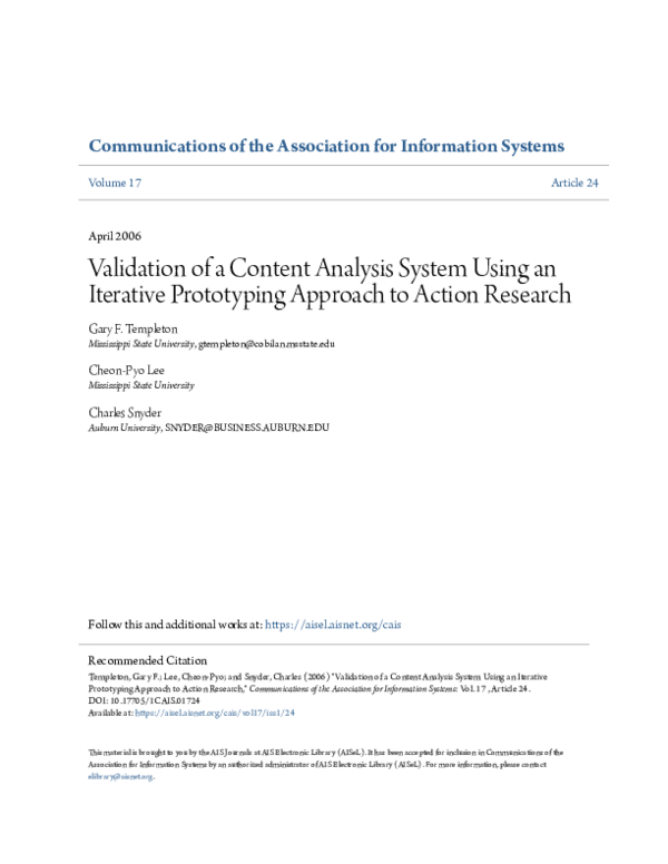 Pdf Validation Of A Content Analysis System Using An Iterative Prototyping Approach To Action