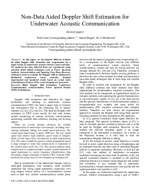 Pdf Non Data Aided Doppler Shift Estimation For Underwater Acoustic Communication
