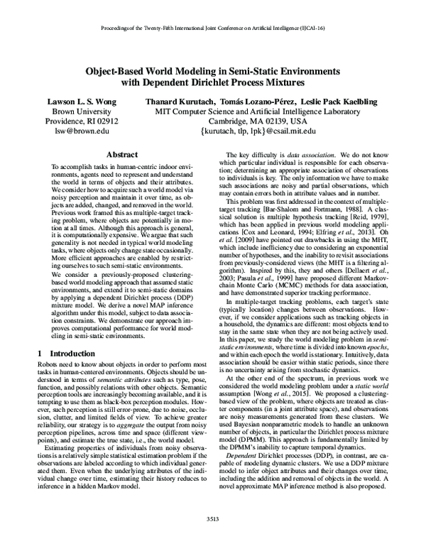 Pdf Object Based World Modeling In Semi Static Environments With Dependent Dirichlet Process