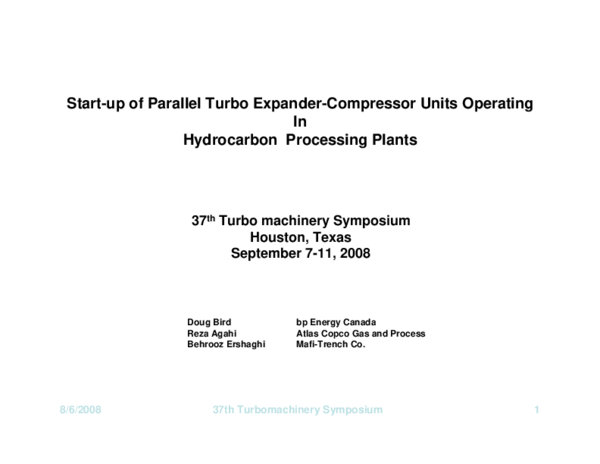 (PDF) Startup of Parallel Turbo Expander-Compressor Units Operating in ...