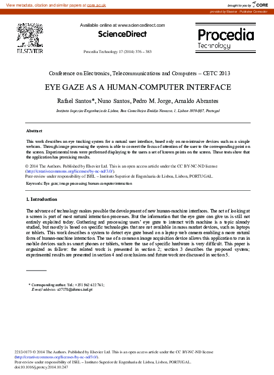 (PDF) Eye Gaze as a Human-computer Interface