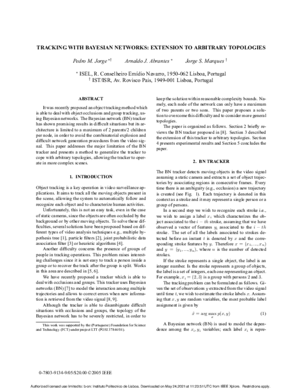 Pdf Tracking With Bayesian Networks Extension To Arbitrary Topologies