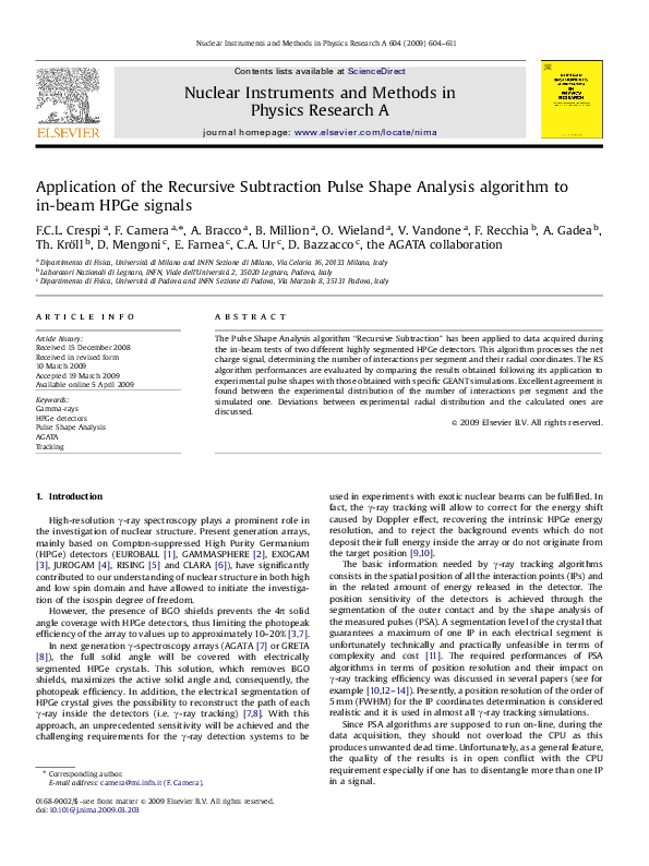 Pdf Application Of The Recursive Subtraction Pulse Shape Analysis Algorithm To In Beam Hpge