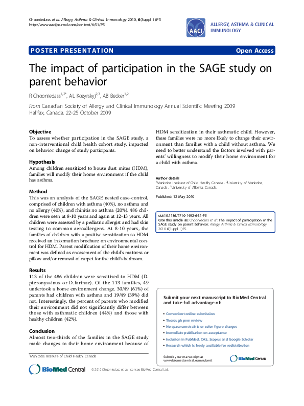(PDF) The impact of participation in the SAGE study on parent behavior