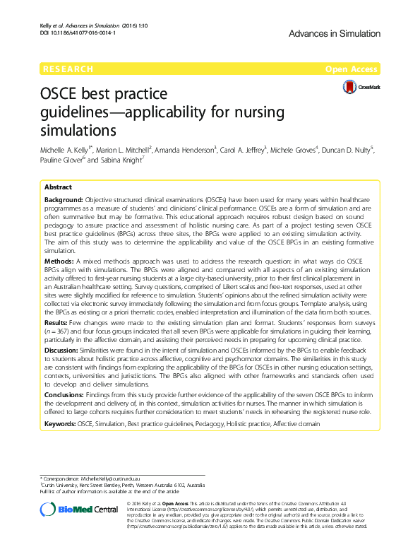 (PDF) OSCE best practice guidelines—applicability for nursing simulations