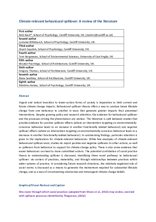 (PDF) Climate‐relevant behavioral spillover and the potential ...