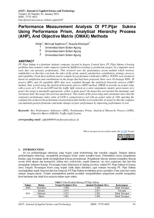 Pdf Performance Measurement Analysis Of Pt Pijar Sukma Using