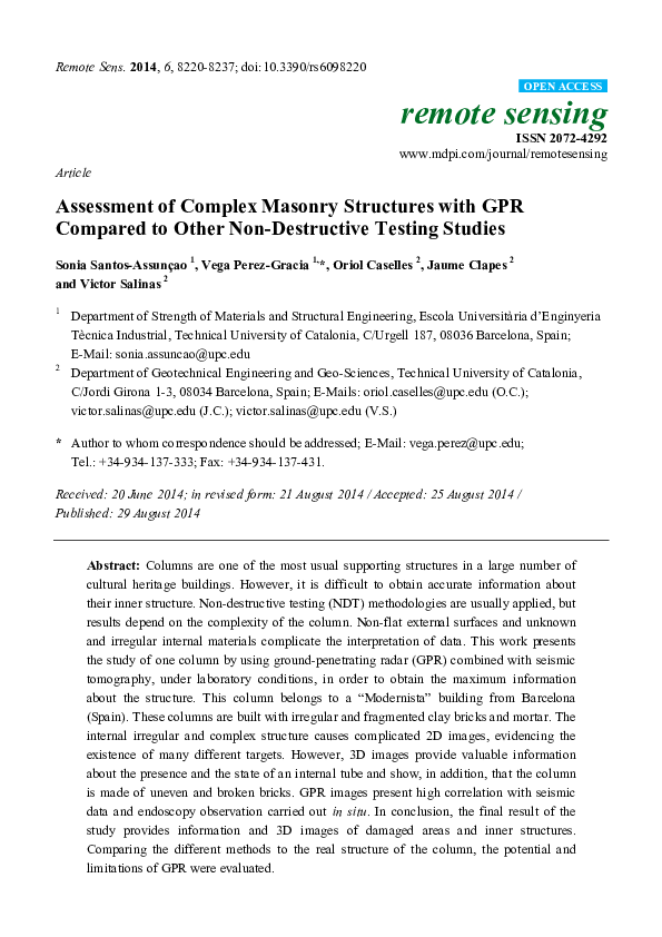 (PDF) Article Assessment of Complex Masonry Structures with GPR ... (PDF) Article Assessment of Complex Masonry Structures with GPR ...