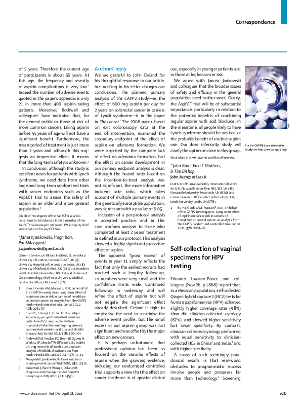 (PDF) Self-collection of vaginal specimens for HPV testing