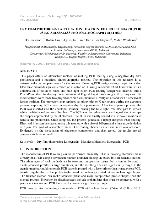 (PDF) Dry Film Photoresist Application to a Printed Circuit Board (Pcb ...