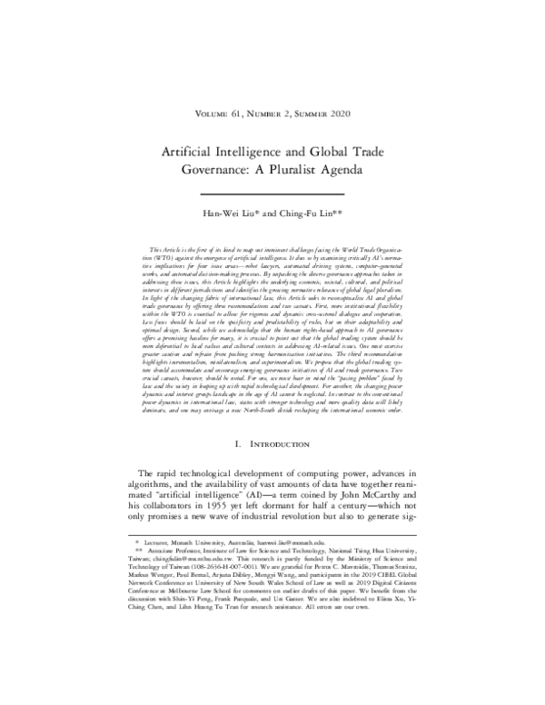 (PDF) Artificial intelligence and global trade governance: a pluralist ...