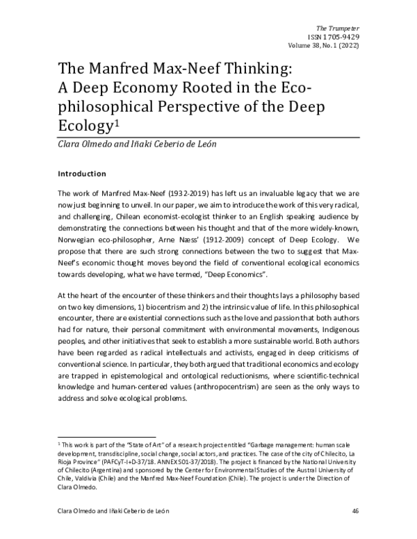 (PDF) The Manfred Max-Neef Thinking: A Deep Economy Rooted in the ...
