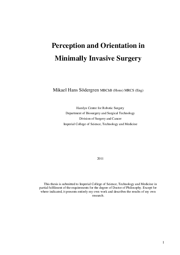 (PDF) Perception and Orientation in Minimally Invasive Surgery