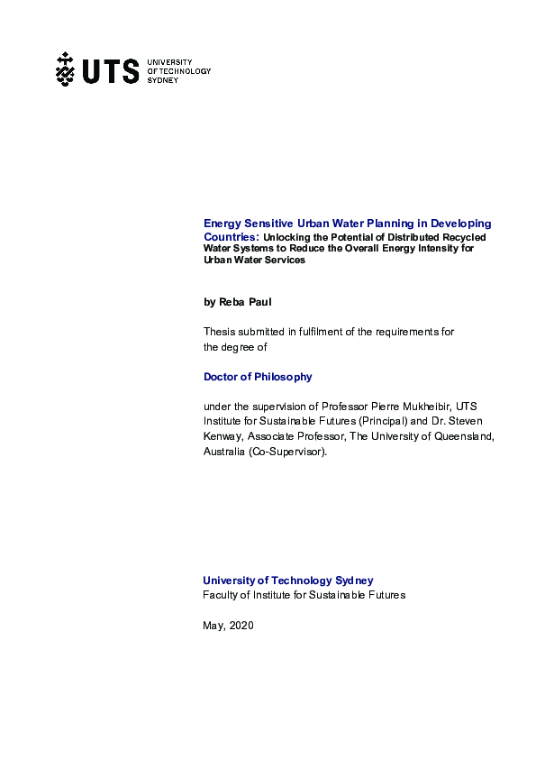 (PDF) Energy Sensitive Urban Water Planning in Developing Countries: Unlocking the Potential of ...