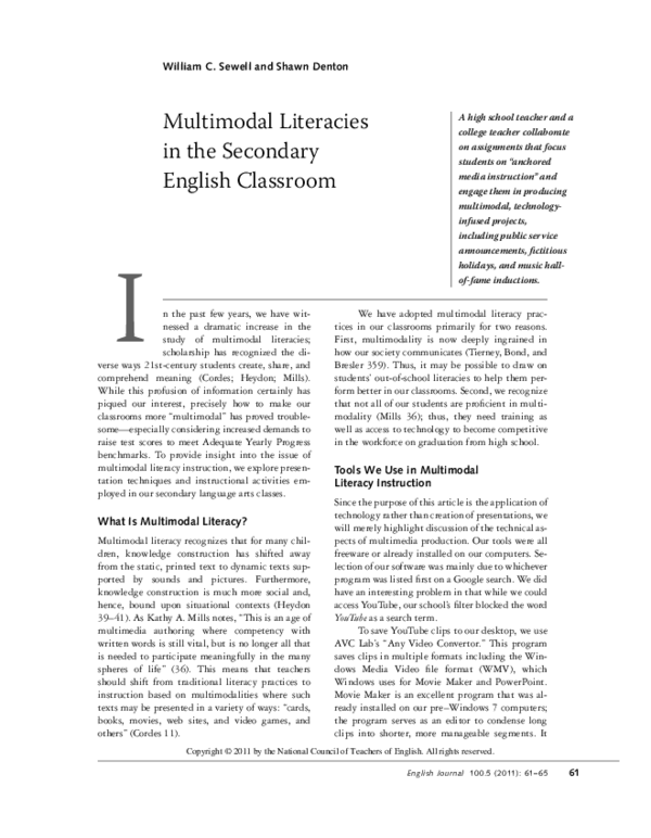 (PDF) Multimodal Literacies in the Secondary English Classroom