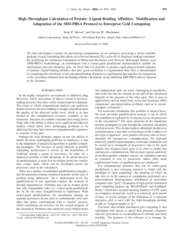 Pdf High Throughput Calculation Of Protein−ligand Binding Affinities