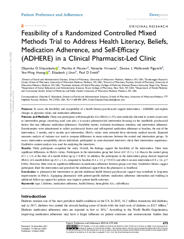 (PDF) Feasibility of a Randomized Controlled Mixed Methods Trial to Address Health Literacy ...