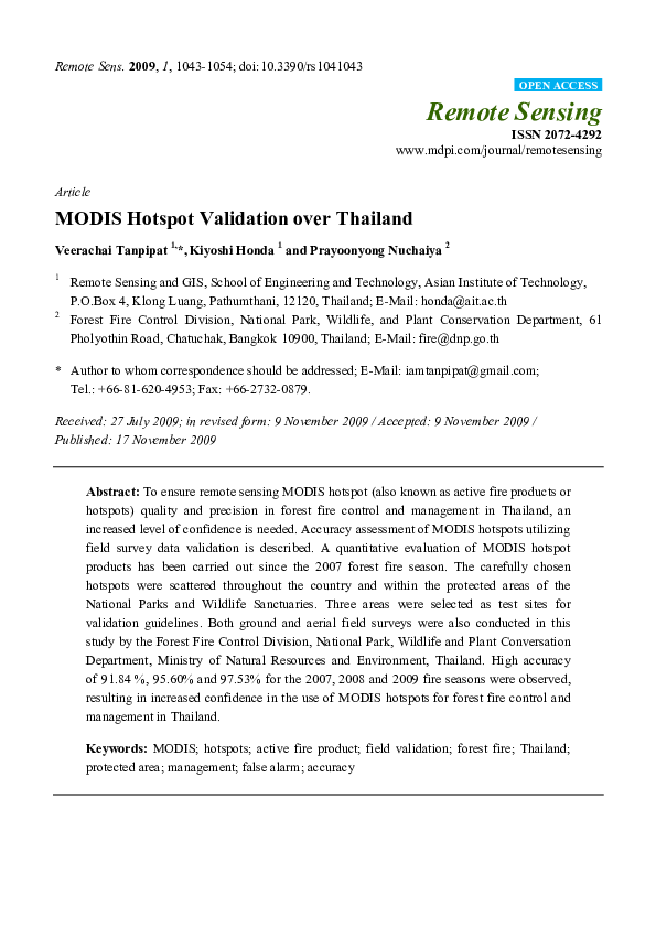(PDF) MODIS Hotspot Validation over Thailand